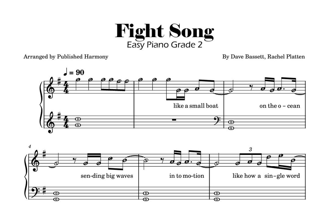Fight Song - Easy Piano Sheet Music Score for Grade 2 - Self-learning ...