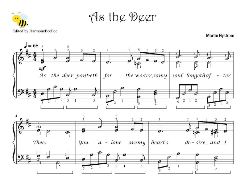 As the Deer - Piano Sheet Music Score With Note Names & FREE Lead Sheet ...