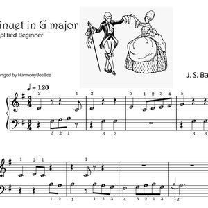Minuet in G Major (J S Bach) Simplified for Beginners Piano Sheets for ...