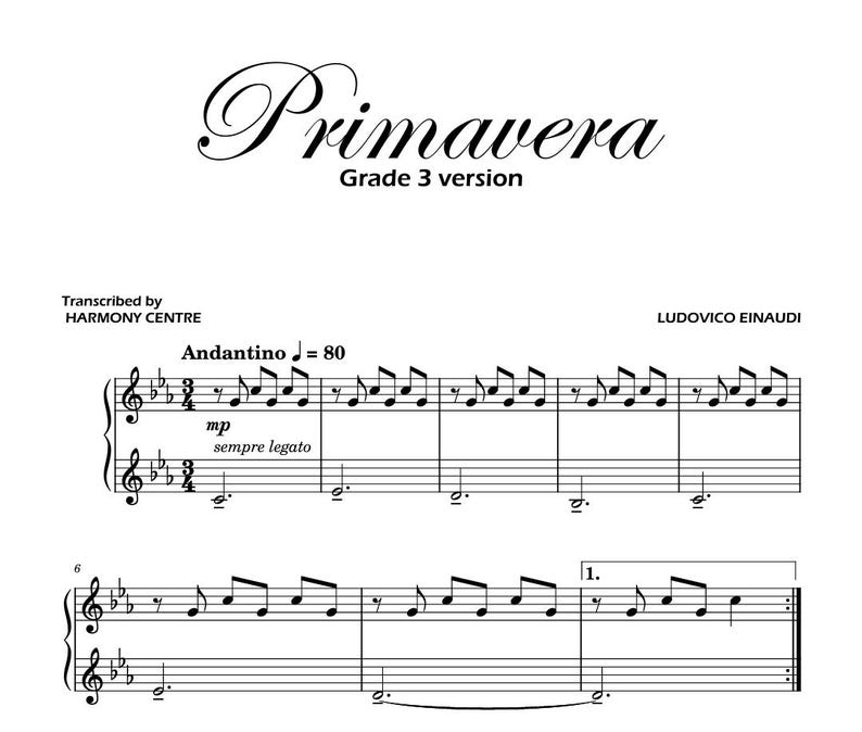 Prlmavera - Ludovico Einaudi (grade 3 Version Easy) Piano Sheet Music ...