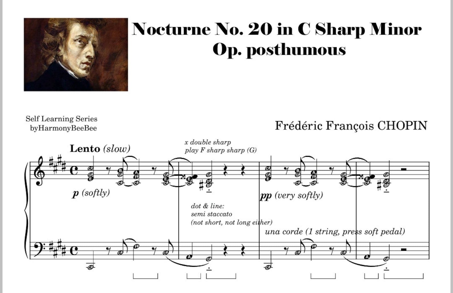 Nocturne No. 20 in C Sharp Minor by CHOPIN With Note Names Details Fingerings - Etsy