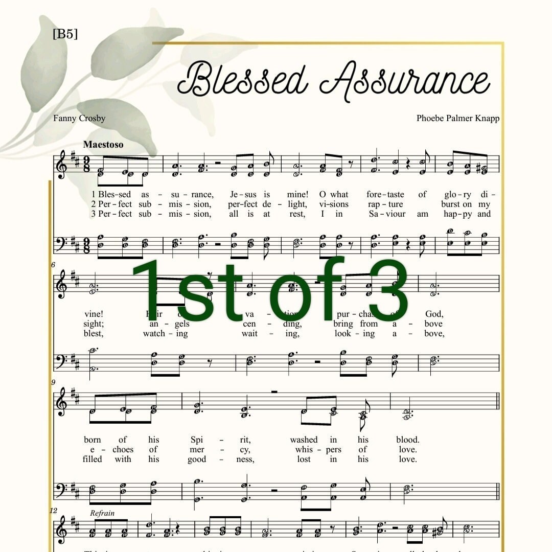 Blessed Assurance - Attractive Piano Sheet With Note Names (3 Versions ...