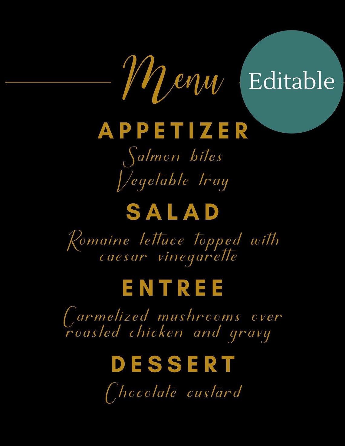 Simple Editable Menu Template, Downloadable Menu for Weddings, Parties ...