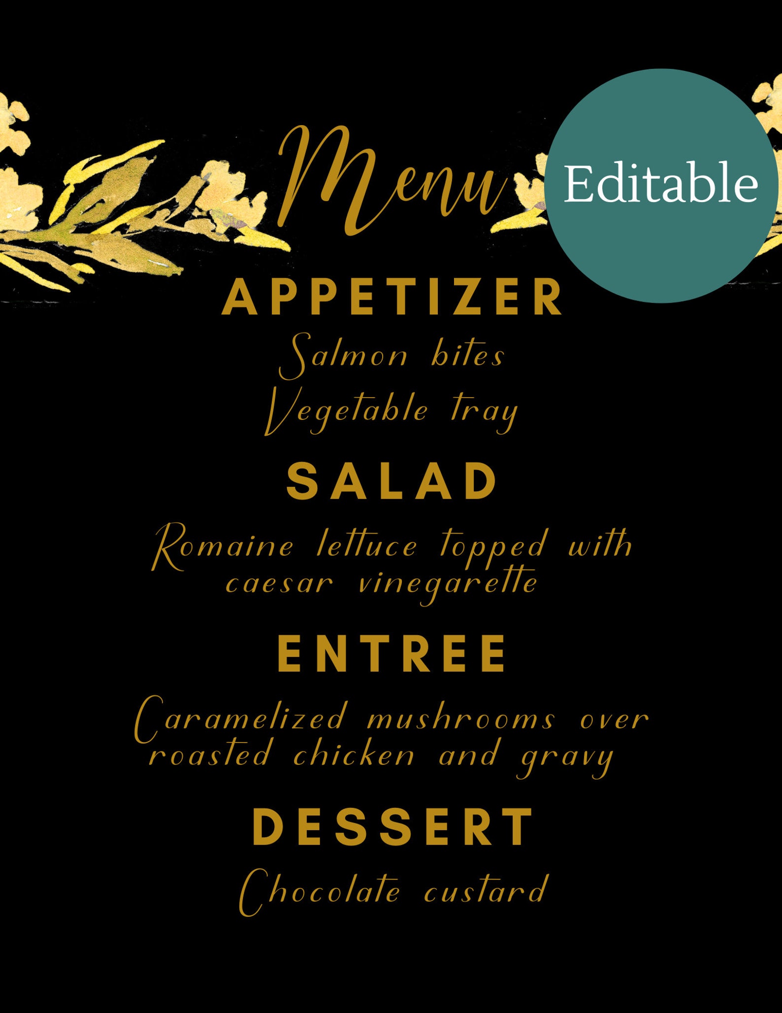 Simple Editable Menu Template, Downloadable Menu for Weddings, Parties ...