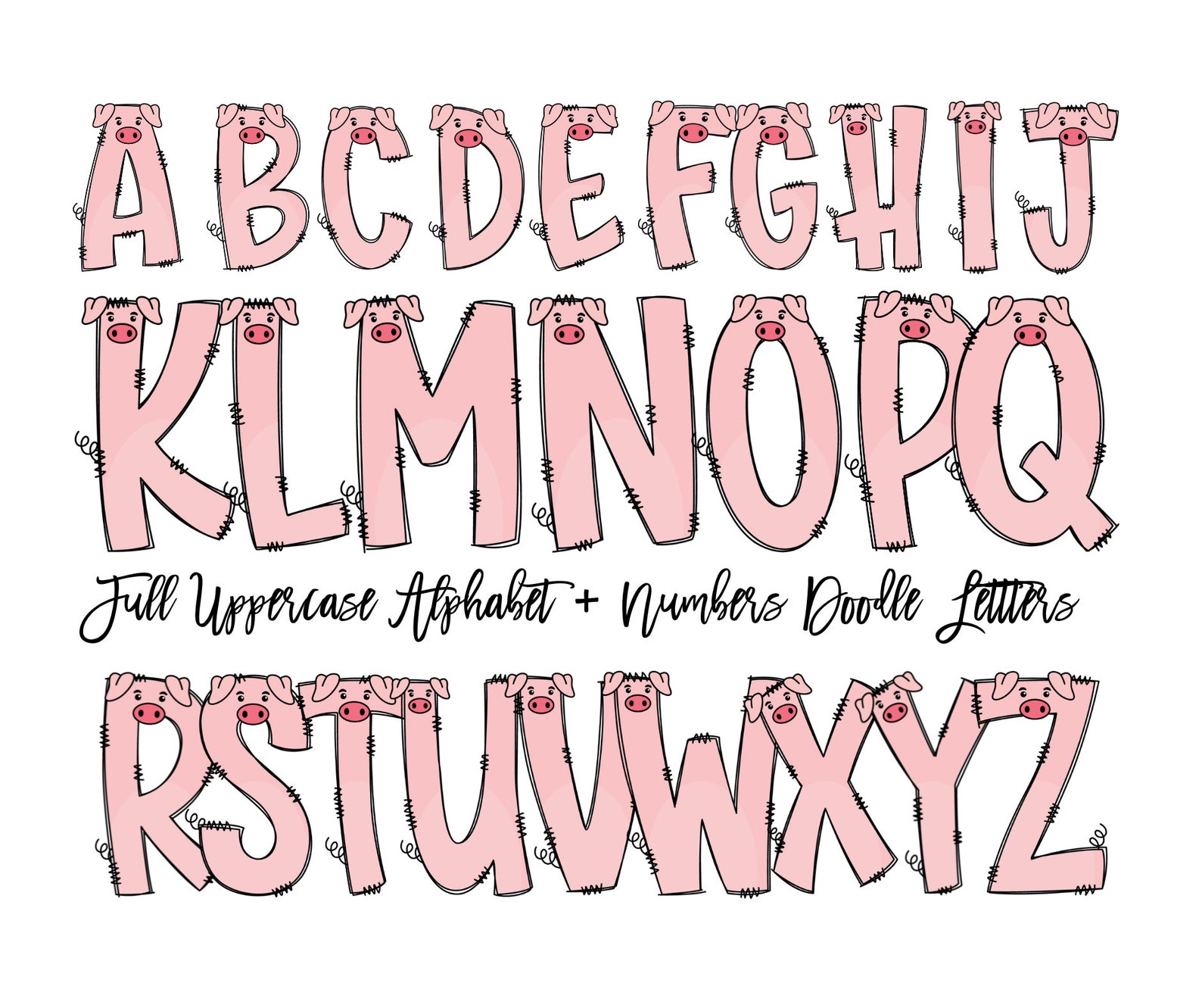 Farm Animal Doodle Letters, Horse Alphabet, Cow Alphabet PNG, Entire ...