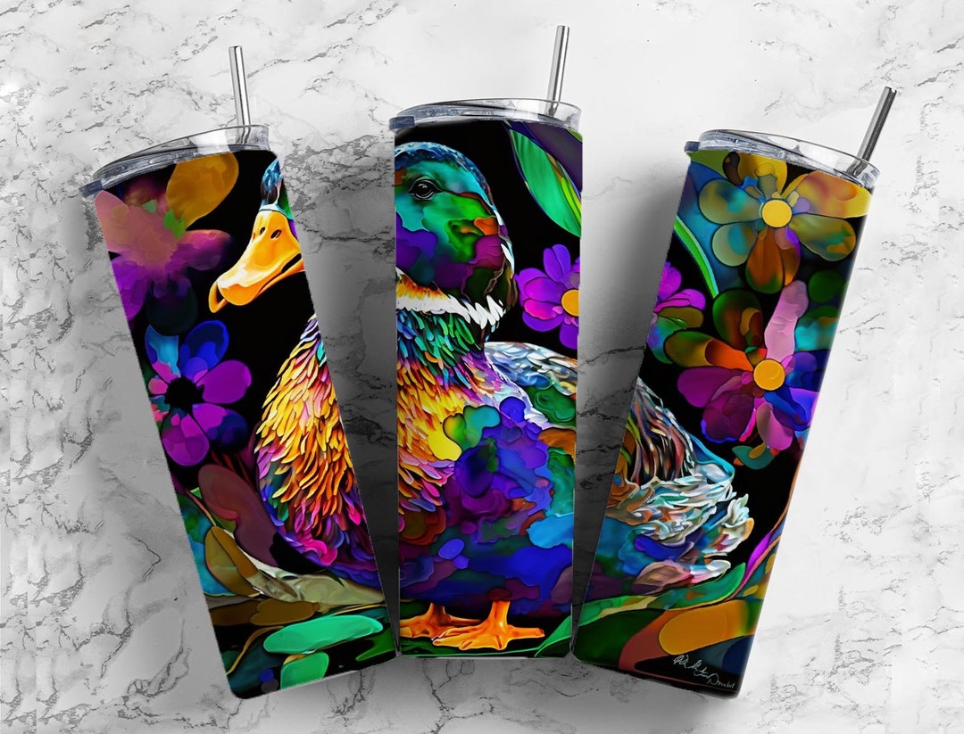 Alcohol Ink Duck 20oz Sublimation Tumbler Designs, Rainbow Neon 9.2 X 8 ...