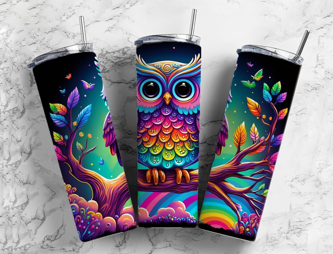 Alcohol Ink Owl 20oz Sublimation Tumbler Designs, Rainbow Neon 9.2 X 8. ...