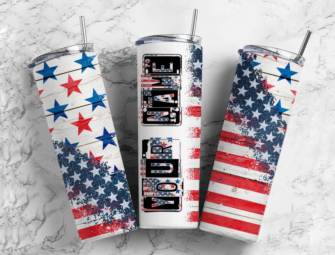 American Flag Number Plate 20 Oz Tumbler With Matching Alphabet PNG ...