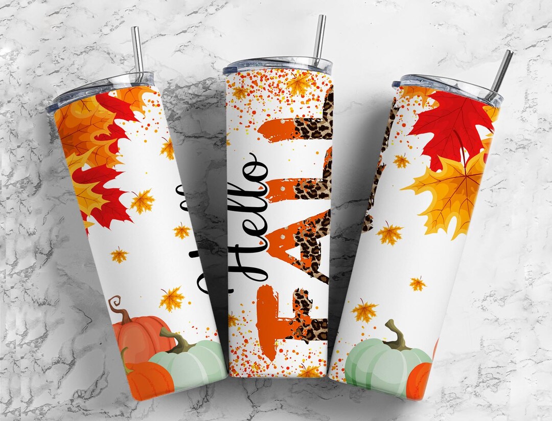 Hello Fall 20oz Sublimation Tumbler Designs, Autumn Leaves 9.2 X 8.3 ...