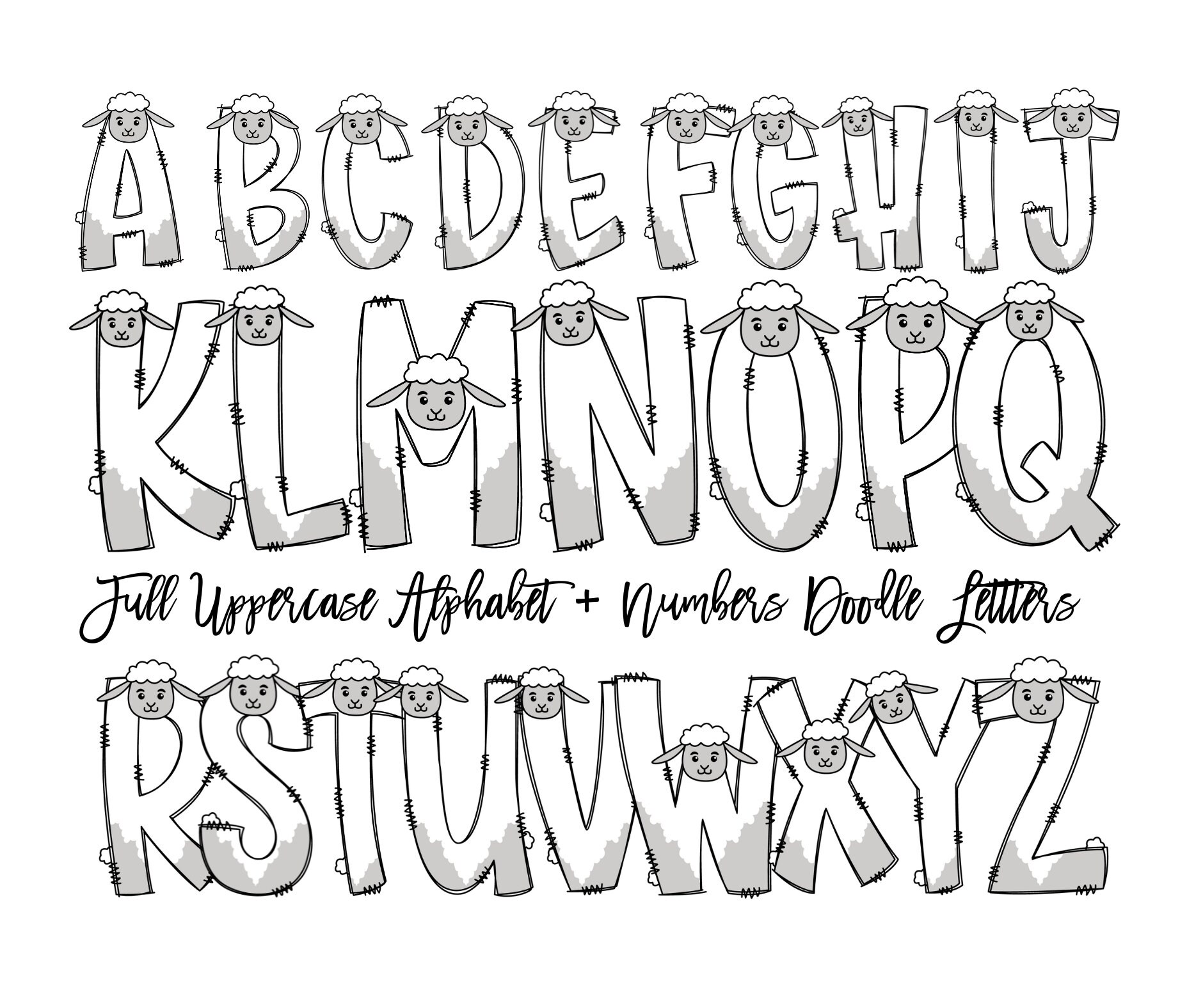 Farm Animal Doodle Letters, Horse Alphabet, Cow Alphabet PNG, Entire ...