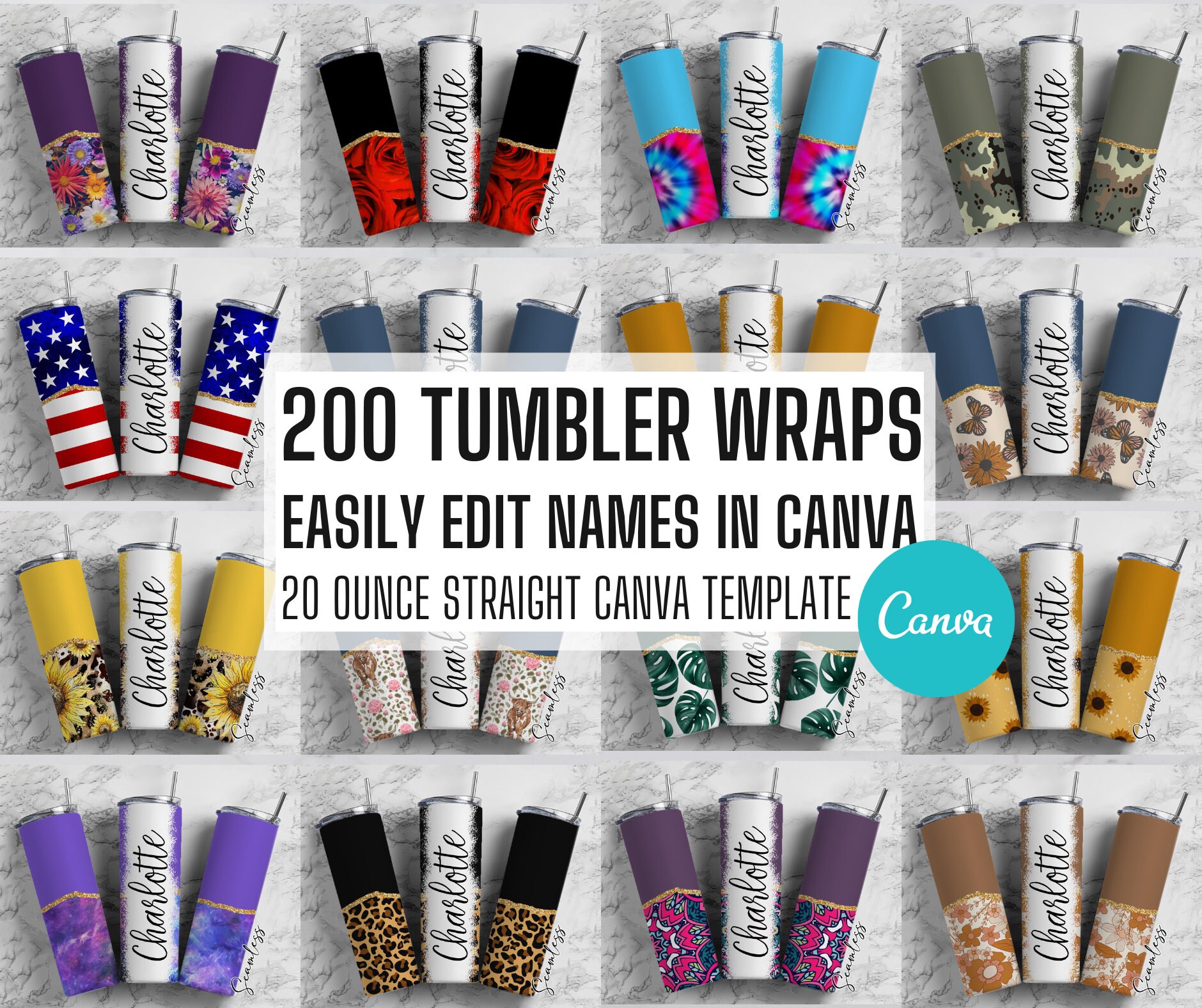 Agate Mega Bundle 200 Editable Canva Tumbler Templates, Add Your Own ...
