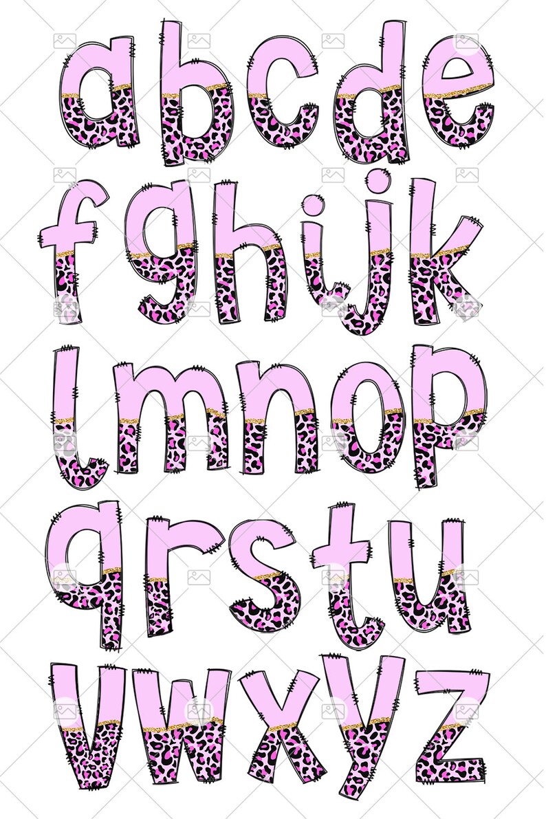 Pink Leopard Tumbler Wrap With Matching Doodle Letter Alphabet PNG, Add ...