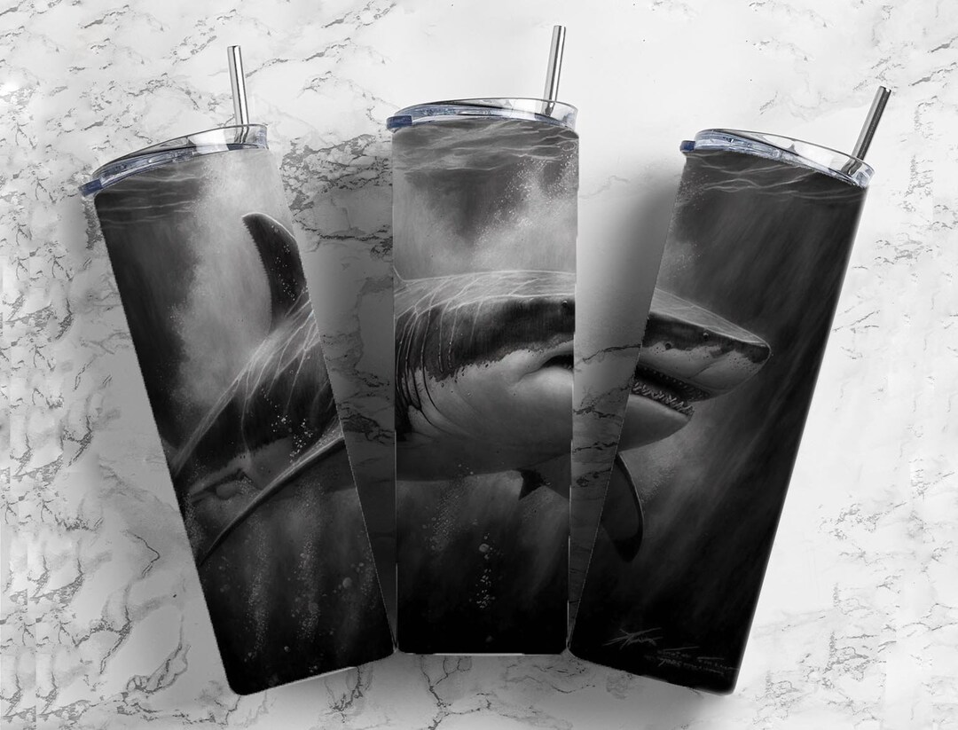 Shark Graphite 20oz Sublimation Tumbler Designs, Horror Charcoal 9.2 X ...