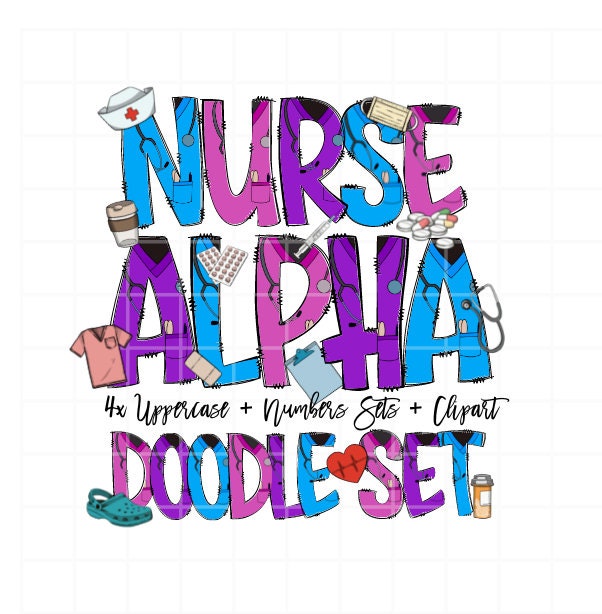 Nurse Doodle Letters, Medical Alphabet, Scrubs Alphabet PNG, Entire ...