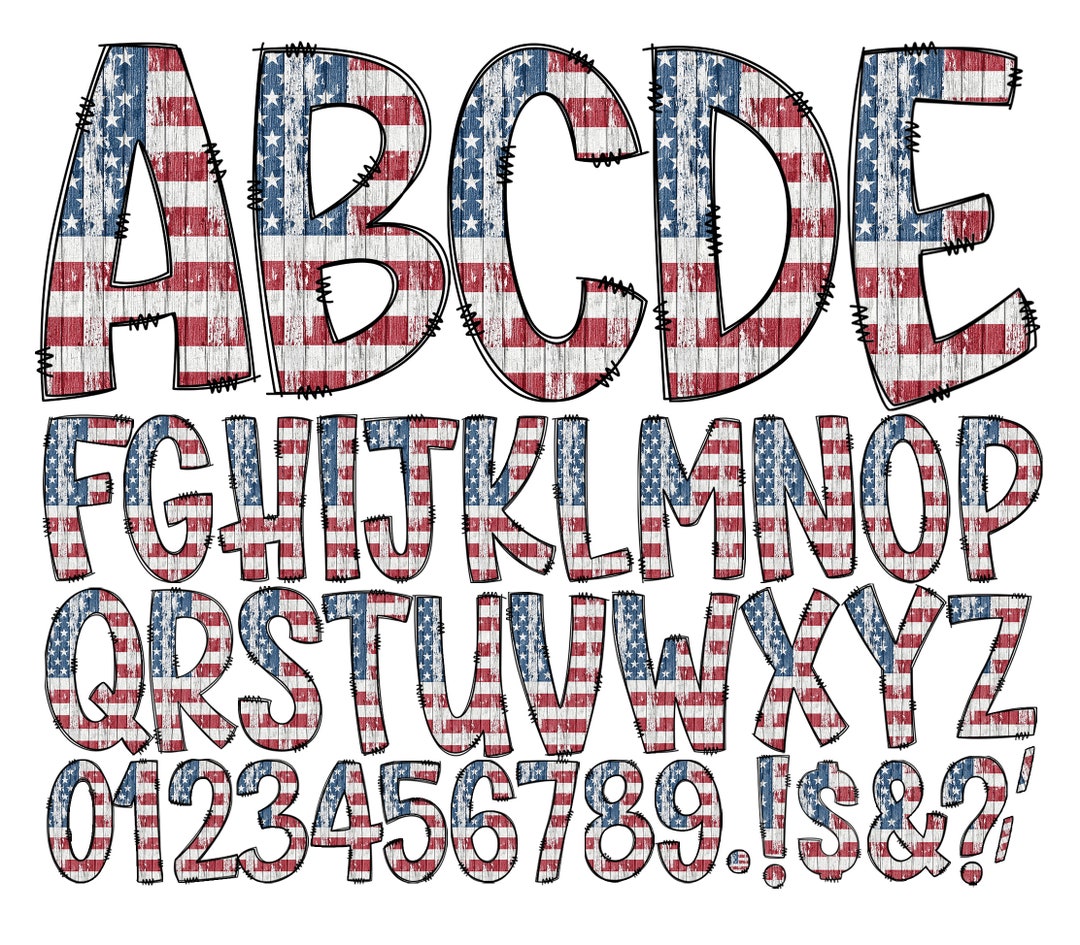 American Flag Doodle Letters Patriot USA Transparent Background ...