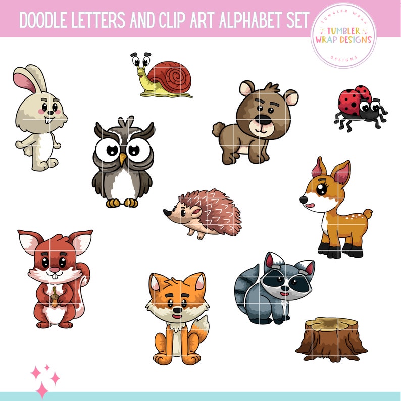 Woodlands Doodle Letters, Cute Woodland Animal Alphabet PNG, Entire ...