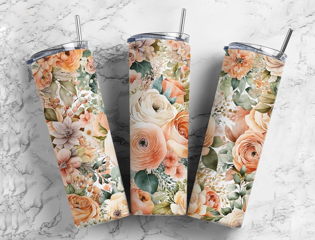 Peach Floral Roses 20oz Sublimation Tumbler Designs, Seamless Pattern 9 ...