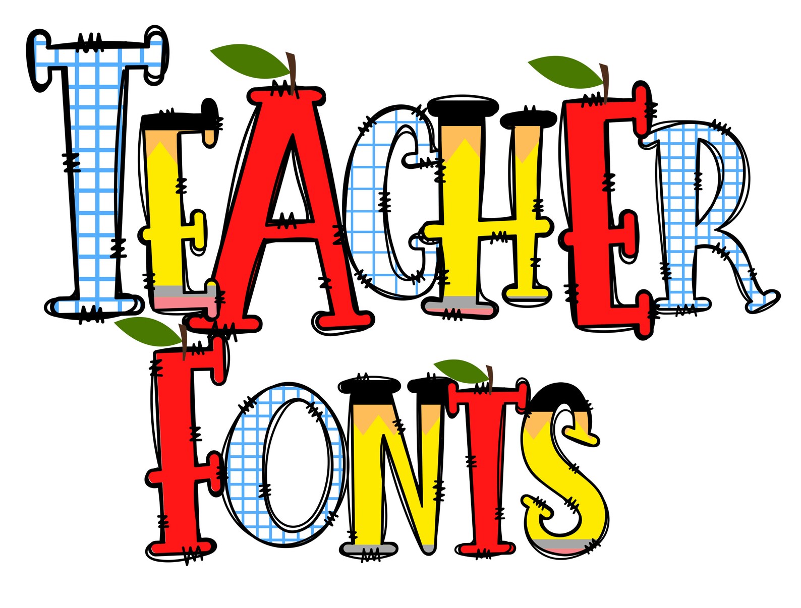 Teacher Doodle Letters Back to School Apple Back to School - Etsy