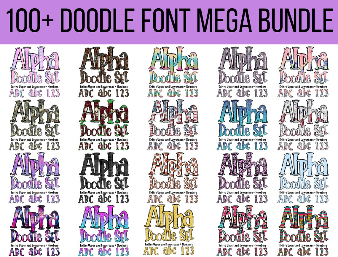100 MEGA BUNDLE Doodle Letters Uppercase & Lowercase - Etsy