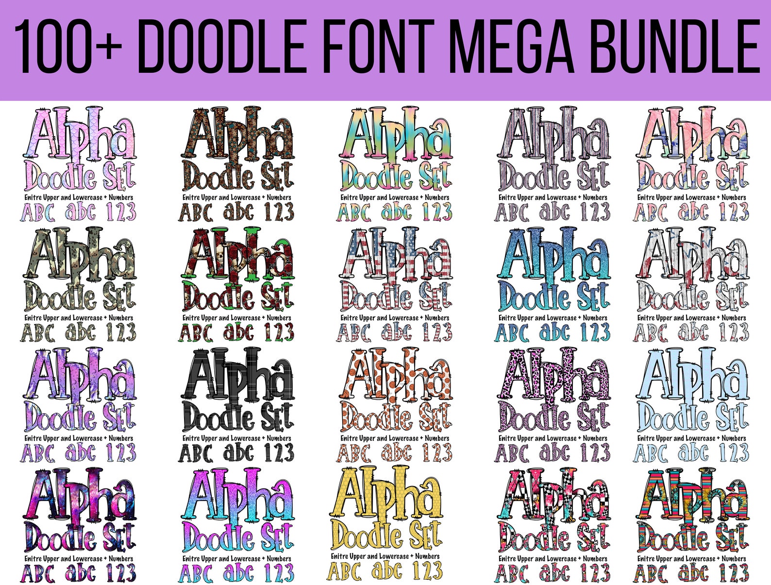 100 MEGA BUNDLE Doodle Letters Uppercase & Lowercase - Etsy