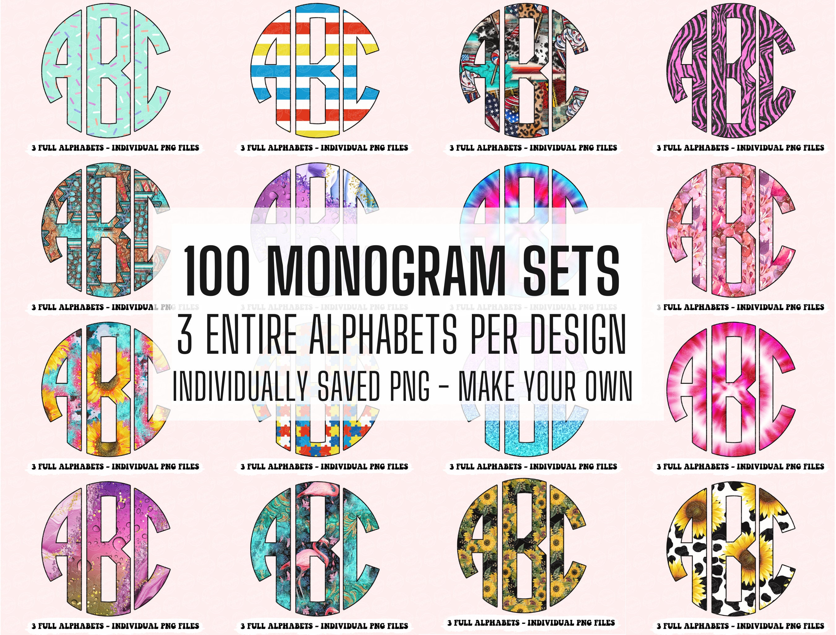 100+ MEGA BUNDLE, Monogram Alphabet, 3x Entire Alphabets per Design ...