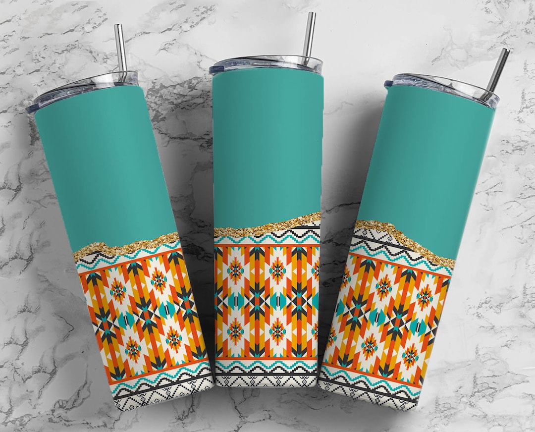 Bright Aztec Print 20oz Sublimation Tumbler Designs, Fluro Purpleteal ...