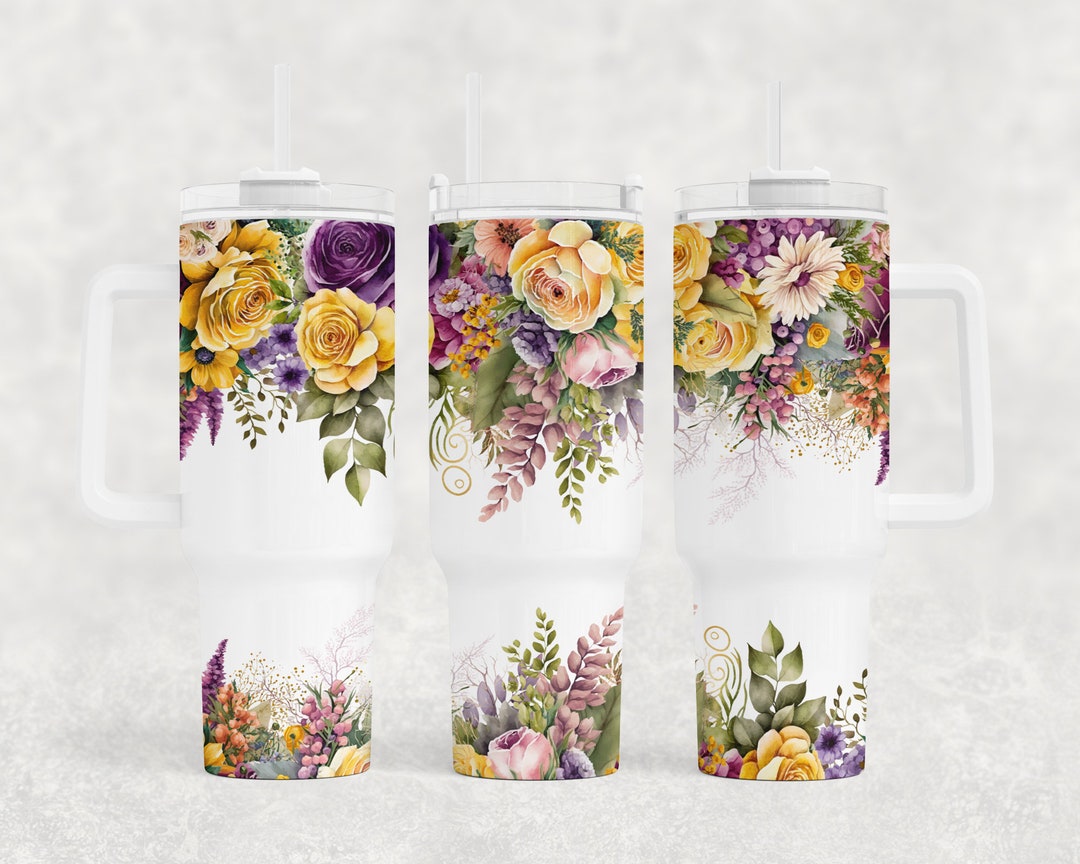 Mustard Purple Floral 40oz Tumbler Wrap Bundle Designs, 40oz Tumbler ...
