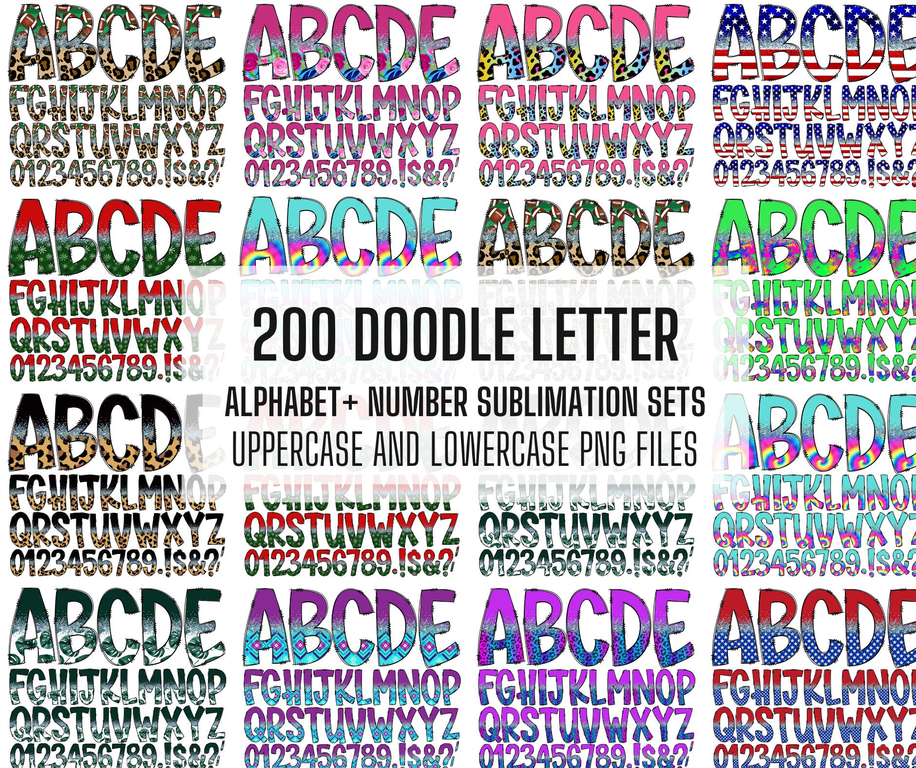 200 MEGA BUNDLE Doodle Letters Uppercase & Lowercase - Etsy
