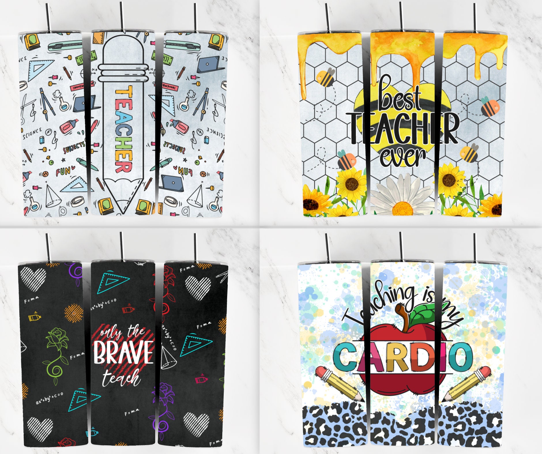 50+ Teacher Appreciation Tumbler Wrap PNG Bundle , Straight Tumbler ...