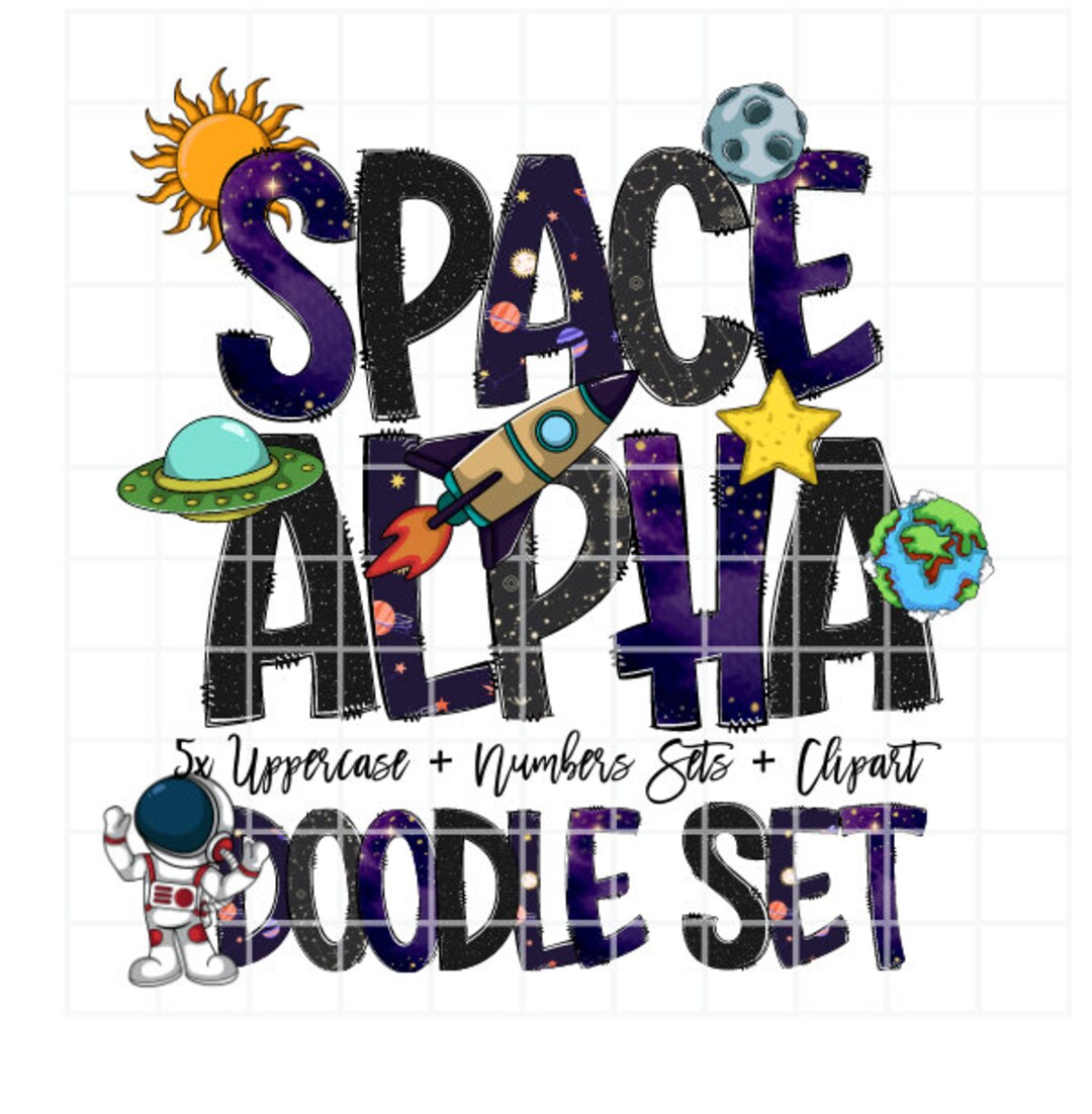 Outer Space Doodle Letters, Space Alphabet, Boys Alphabet PNG, Entire ...