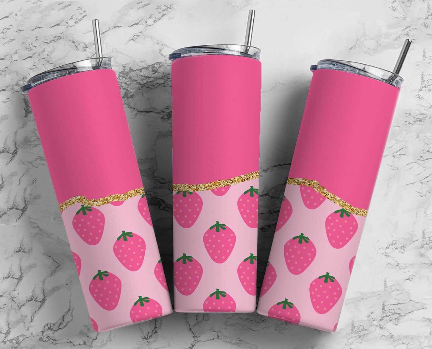 Strawberry Pink 20oz Sublimation Tumbler Designs, Gold Agate Line 9.2 X ...