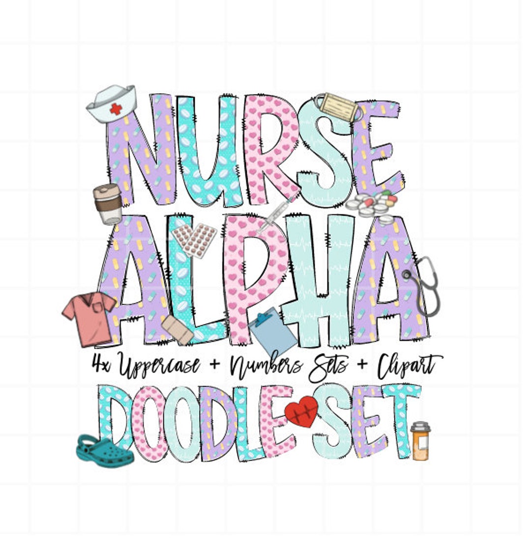 Nurse Doodle Letters, Medical Alphabet, Pastel Alphabet PNG, Entire ...