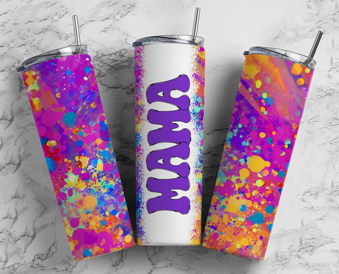 Neon Pain Splatter 20oz Sublimation Tumbler Designs, Retro Mama 9.2 X 8 ...