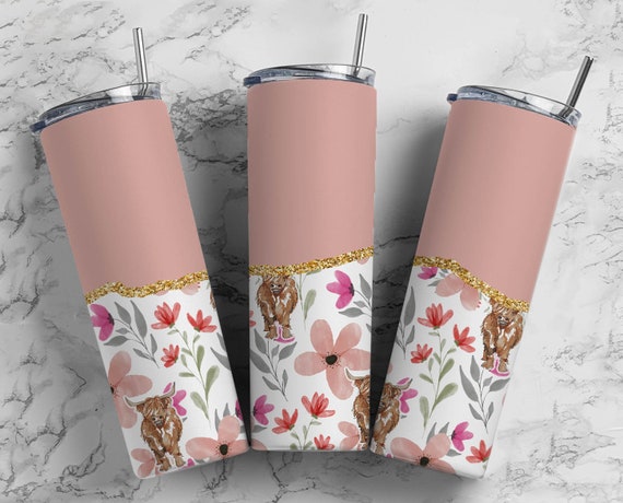 Pink Highland Cow 20oz Sublimation Tumbler Designs Floral - Etsy