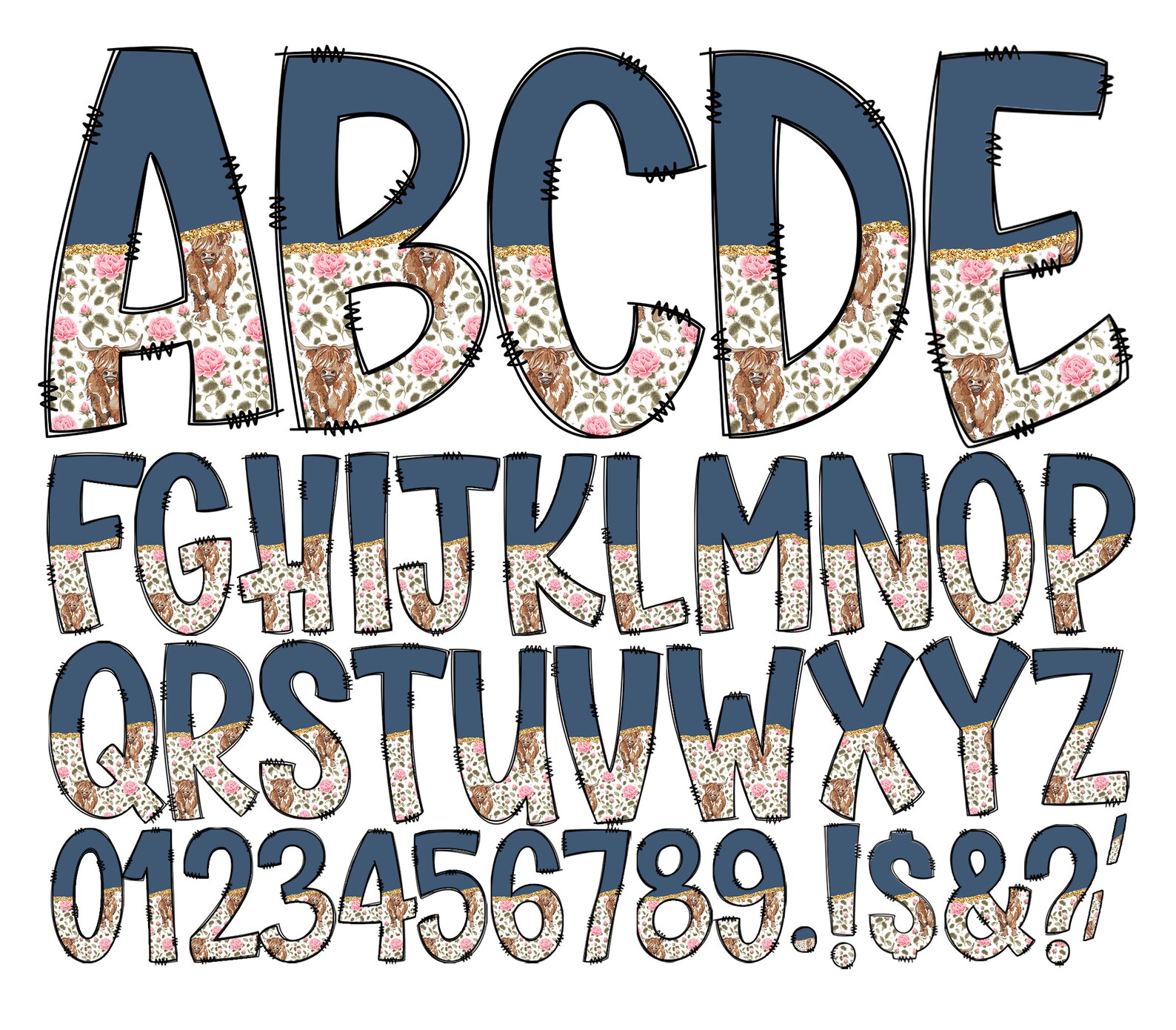 Highland Cow Doodle Letters Transparent Background - Etsy