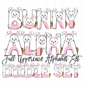 Bunny Doodle Letters, Rabbit Alphabet, Bunny Alphabet PNG, Entire ...