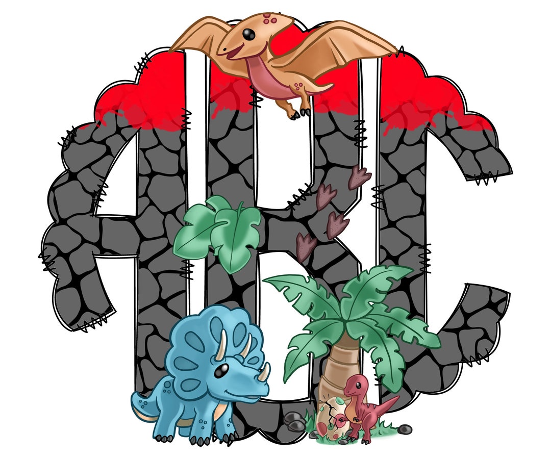 Dinosaur Monogram Letters, Dino Sublimation PNG Elements Hand Drawn ...
