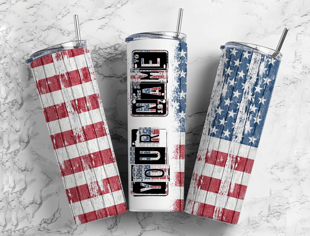 American Flag Number Plate 20 Oz Tumbler With Matching Alphabet PNG ...