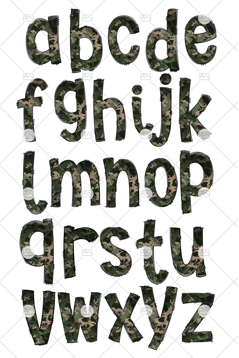Deer Hunting Doodle Letters, Camo Alphabet, Orange Alphabet PNG, Entire ...