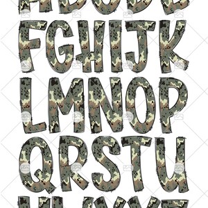 Camo Army Print Doodle Letters, Transparent Background, Individually ...