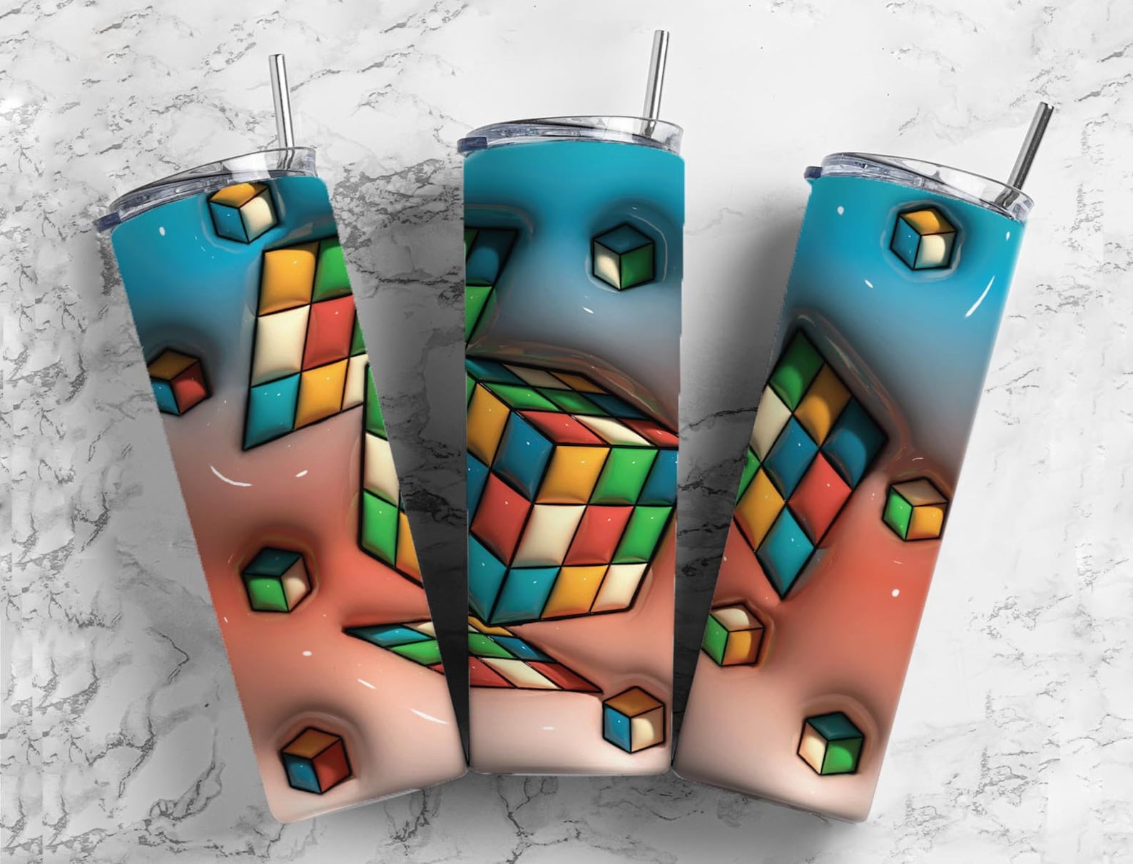 Rubiks Cube 20oz Sublimation Tumbler Designs, 3D Inflated 9.2 X 8.3 ...