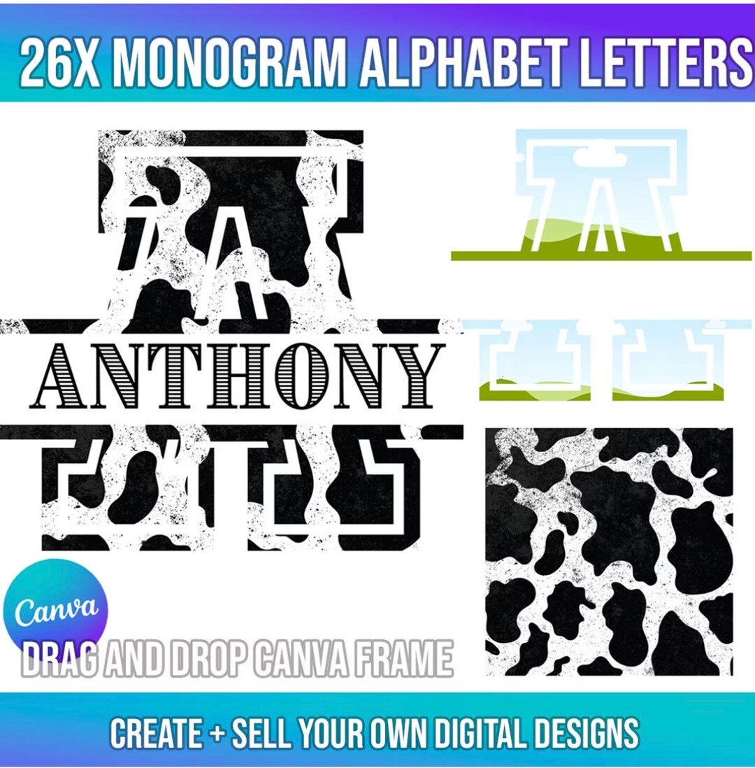 Varsity Monogram Canva Frame Template, Fill Your Own, Commercial Use ...