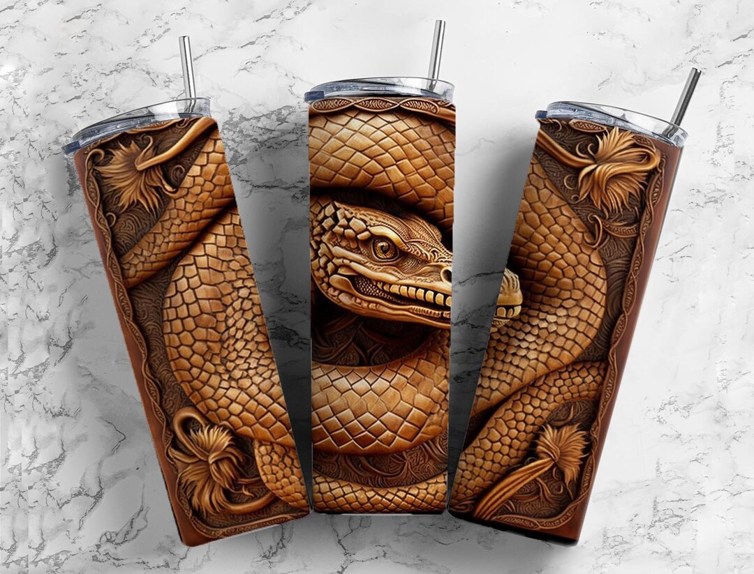 Engraved Leather Snake 20oz Sublimation Tumbler Designs, Tooled Leather ...