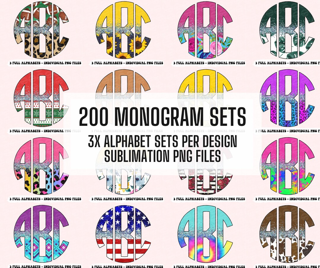 200 MEGA BUNDLE, Monogram Alphabet, 3x Entire Alphabets per Design ...