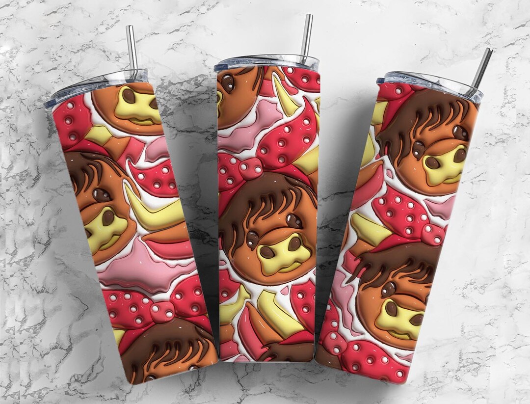 Highland Cow Ribbon 20oz Sublimation Tumbler Designs, 3D Inflated 9.2 X ...