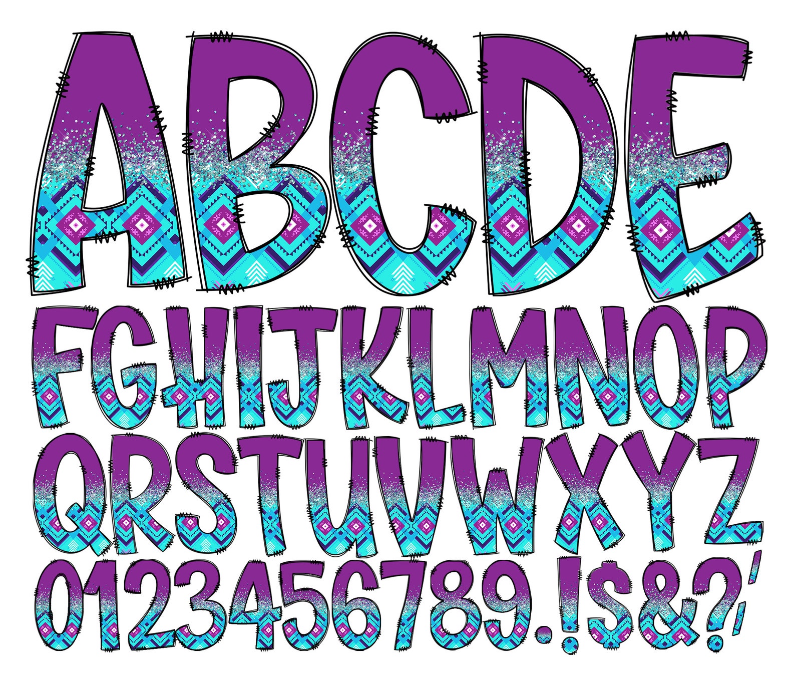 200 MEGA BUNDLE Doodle Letters Uppercase & Lowercase - Etsy
