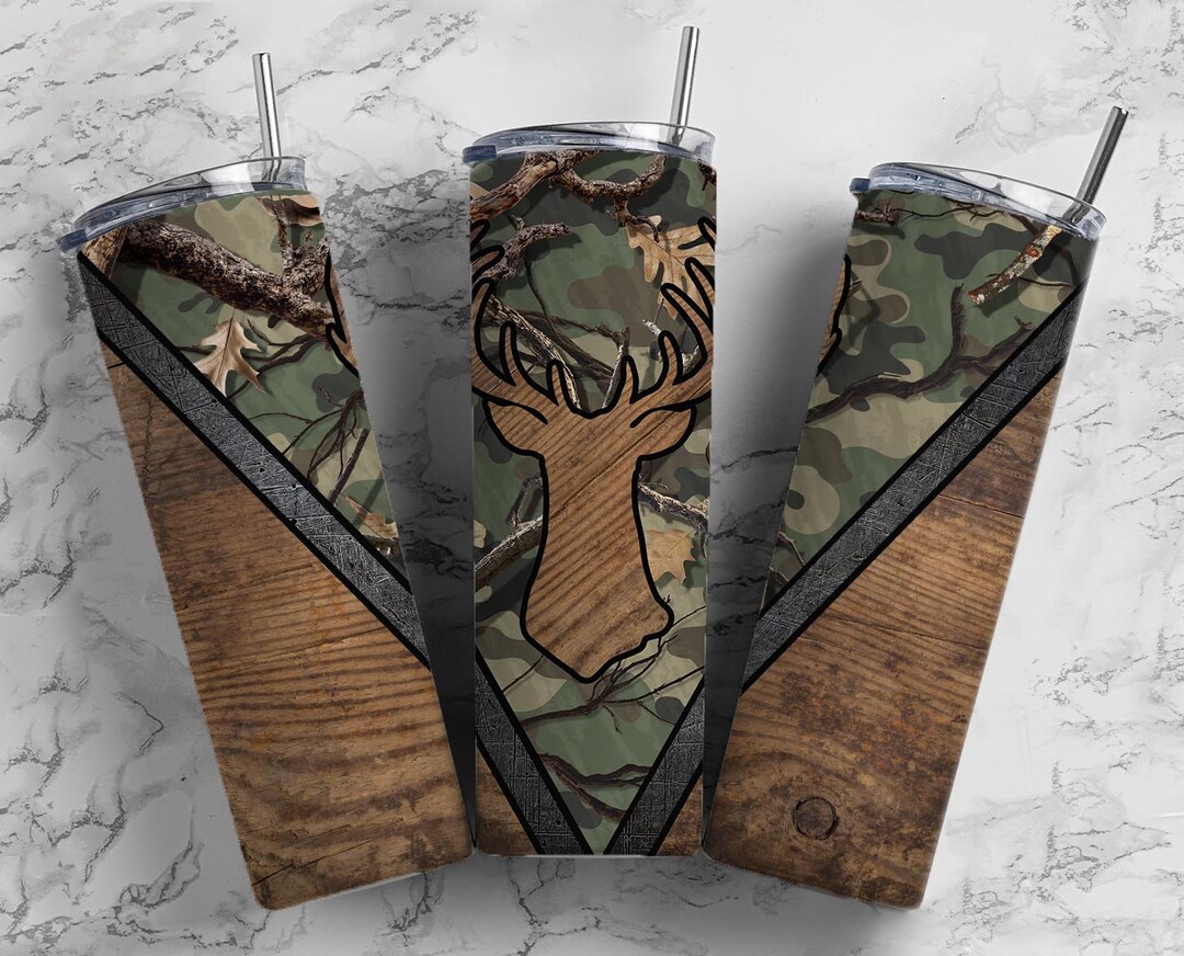Camo Deer Hunting 20oz Sublimation Tumbler Designs, Woodgrain Man 9.2 X ...