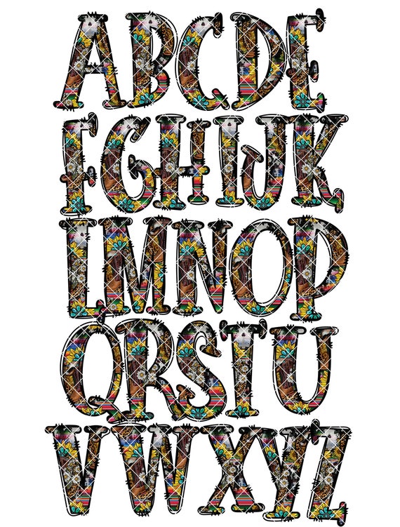 Western Pattern Country Alphabet Letters PNG Bundle Hand - Etsy