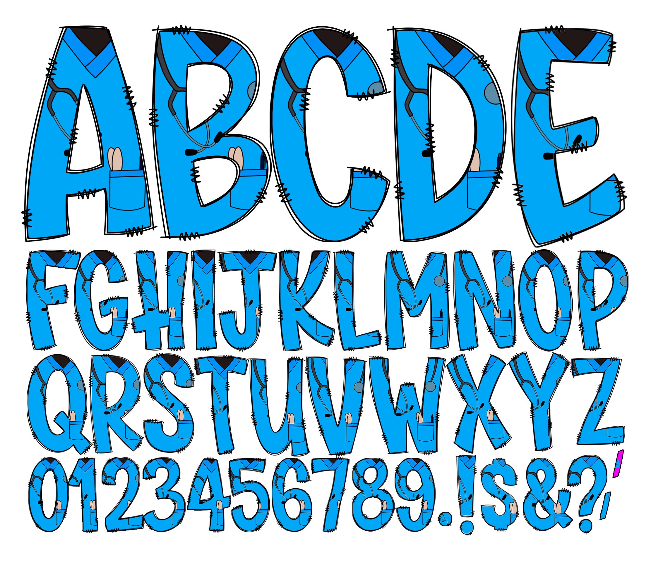 Nurse Doodle Letters, Medical Alphabet, Scrubs Alphabet PNG, Entire ...