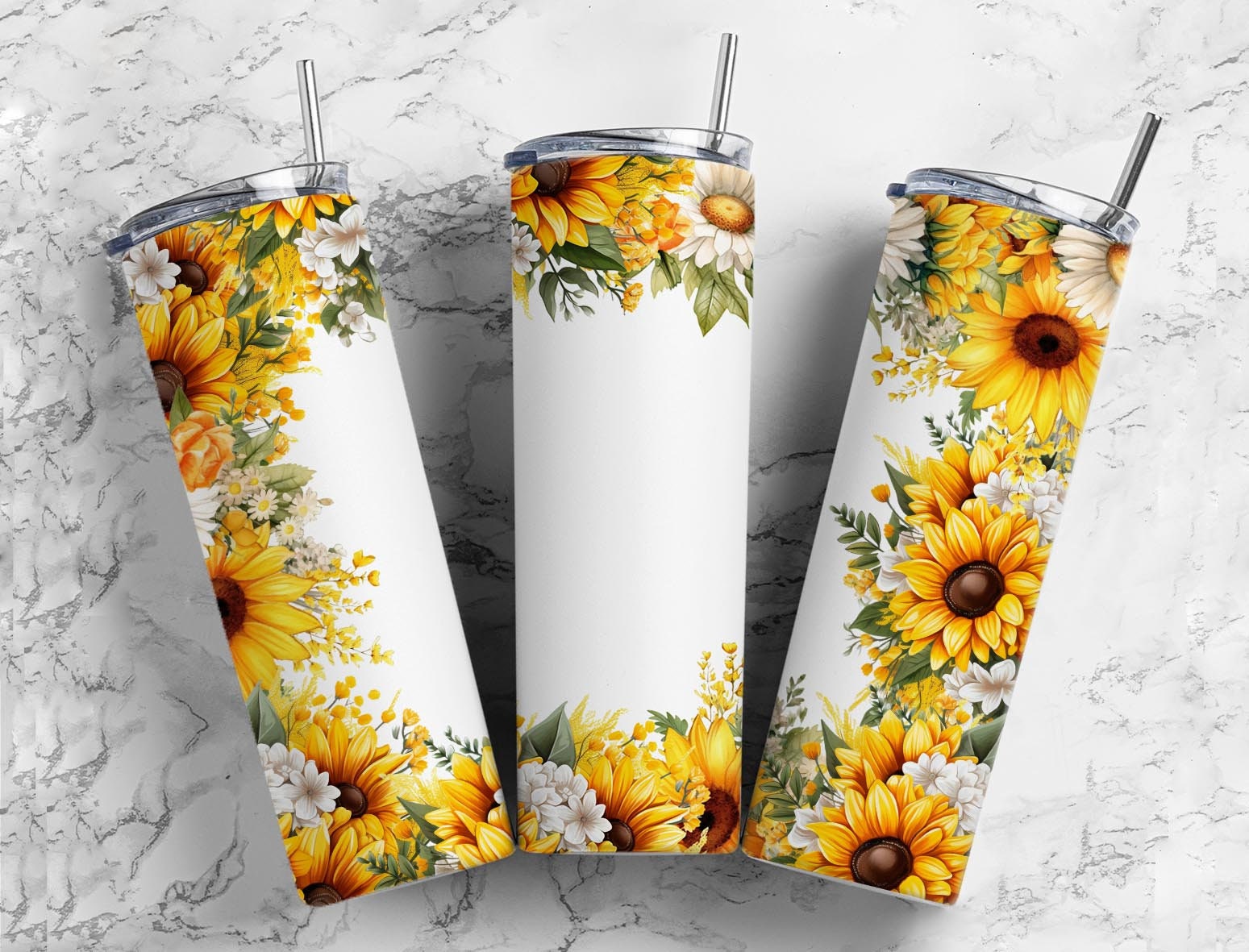 Sunflower Border 20oz Sublimation Tumbler Designs, Sunflowers 9.2 X 8.3 ...